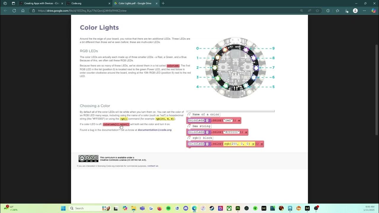 Lesson 8: Color LEDs: Level 1 - Creating Apps with Devices - Circuit Playground - YouTube