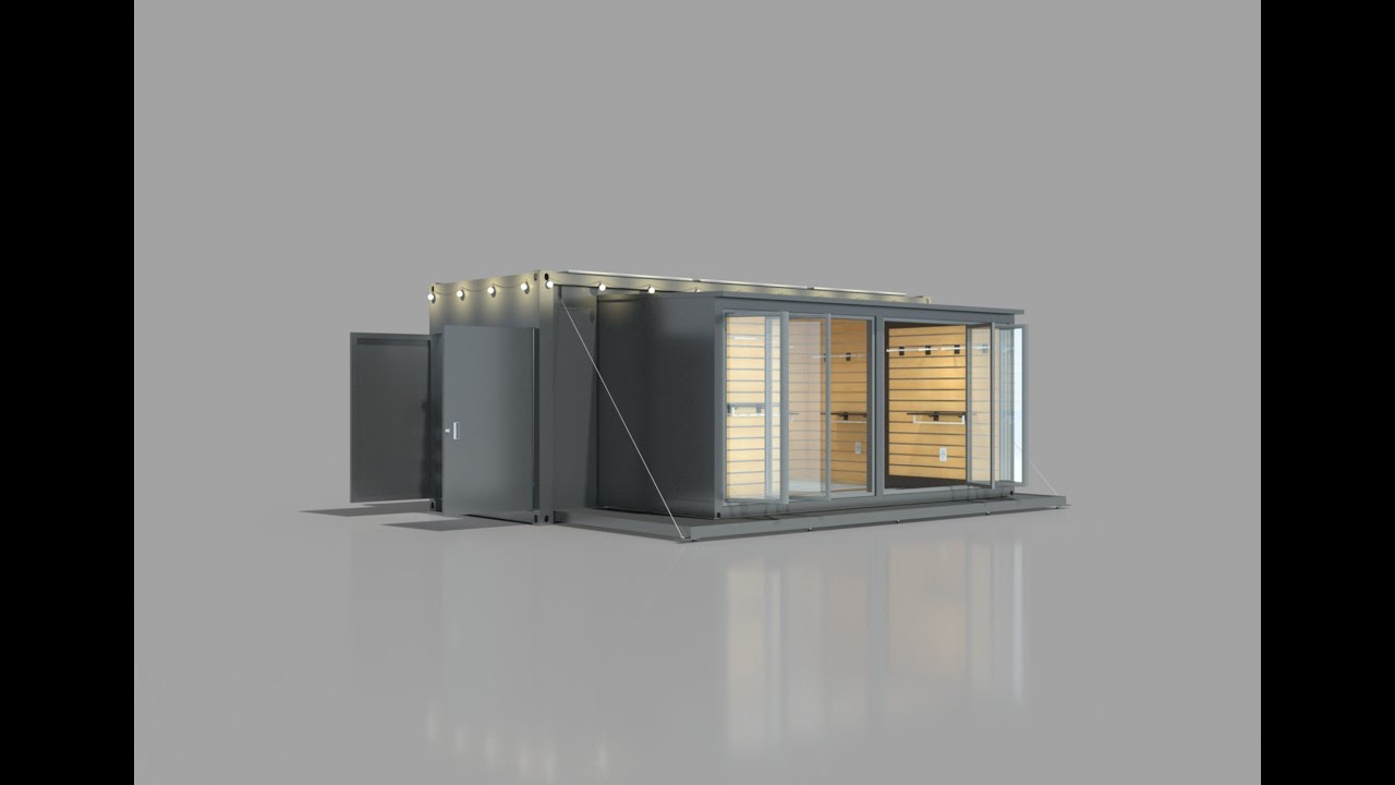 20HQ shipping container expandable shop container design - YouTube