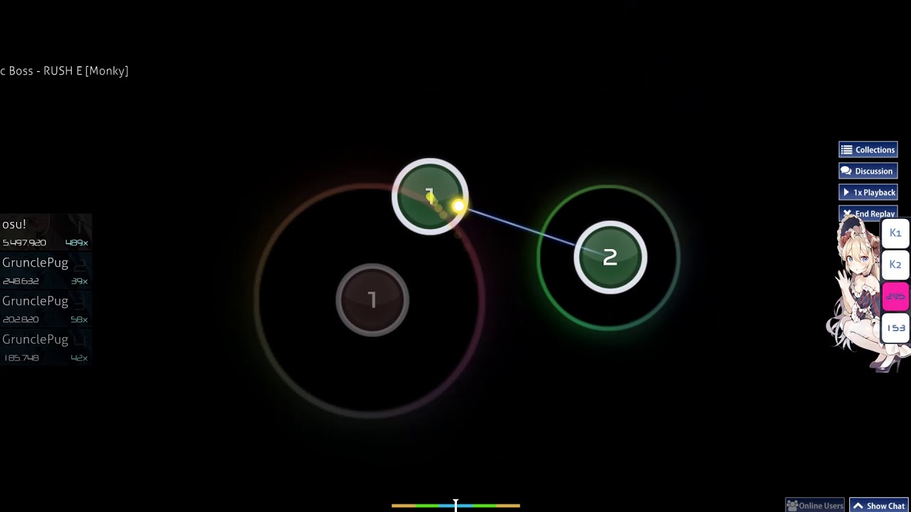 osu bot plays | rush e (8 star 15-600bpm) - YouTube