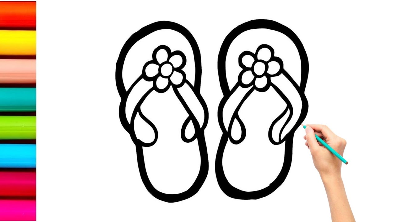 HOW TO DRAW FLIP FLOPS SLIPPERS । DRAWING AND COLOURING FOR KIDS - YouTube