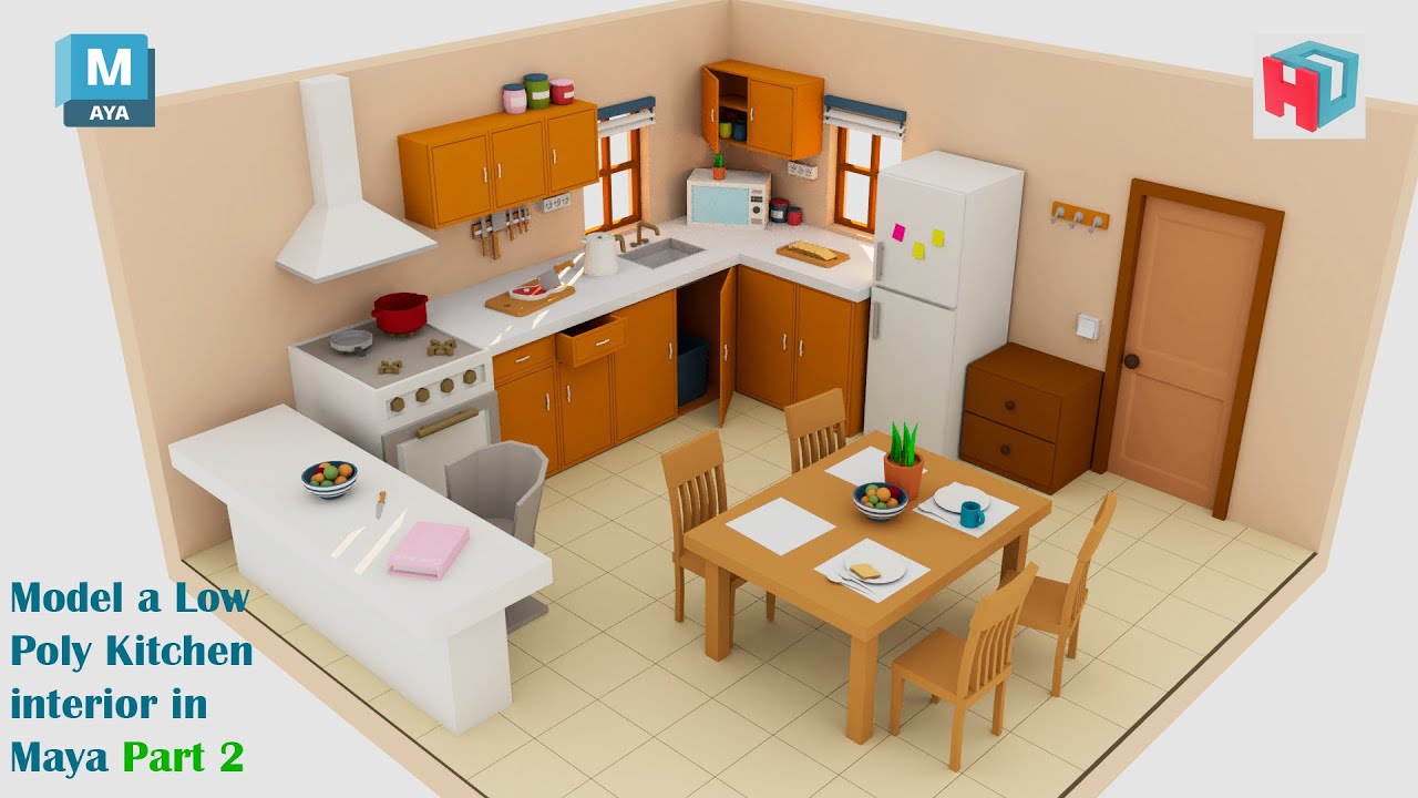 Autodesk Maya | Let's Model a Low Poly Isometric Kitchen | Part 2 of 2 ...