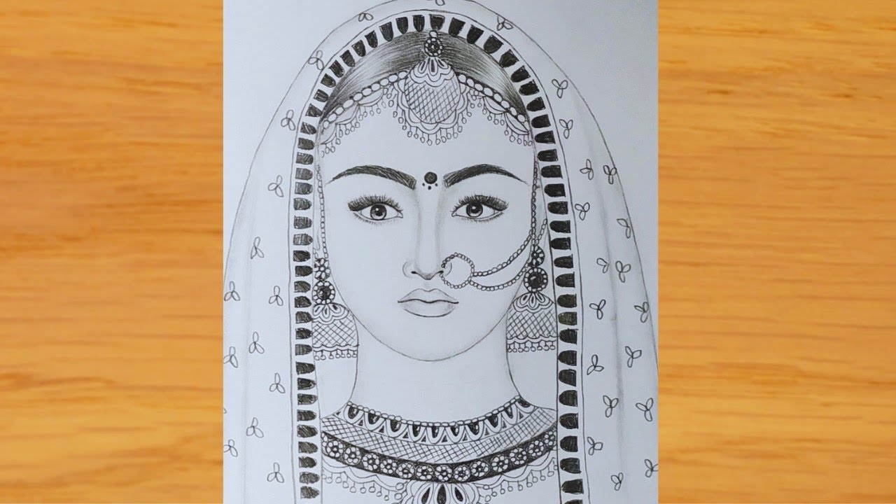 How to draw a traditional bride || How to draw a girl || Easy Pencil ...