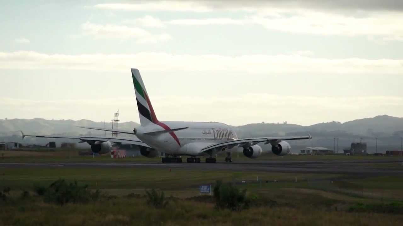 Emirates Airbus A380 taking off - YouTube