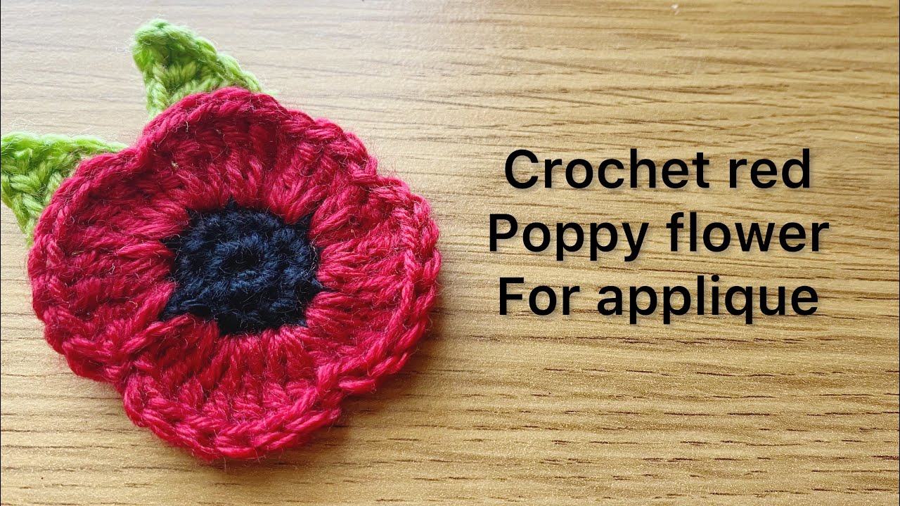 Crochet red poppy flower || for applique - YouTube