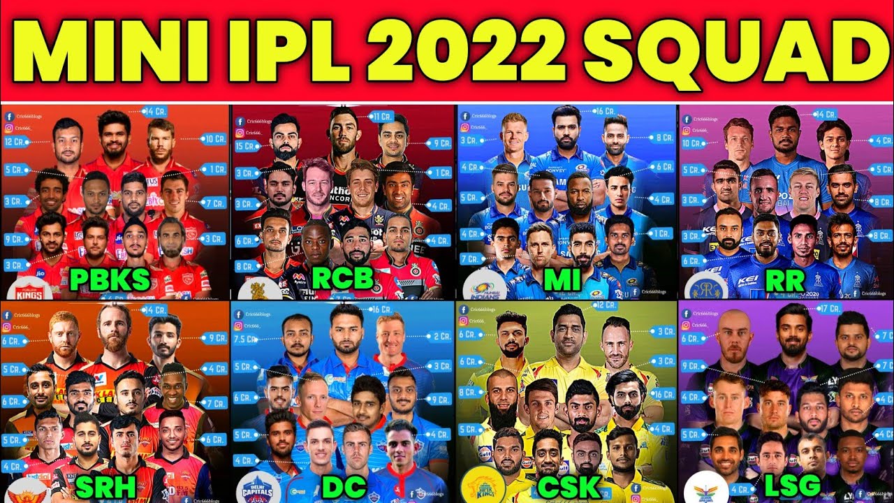 MINI IPL - All 6 Teams Squad for the Mini IPL 2022 - YouTube