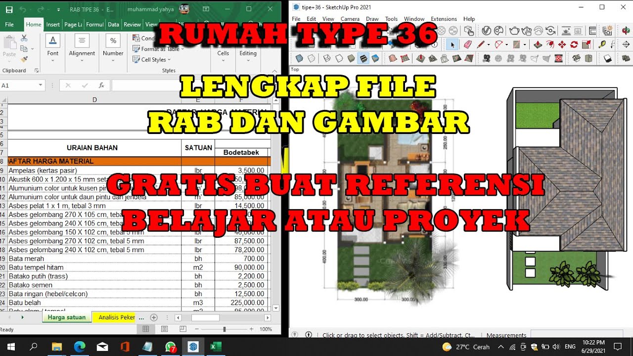 RUMAH TYPE 36 FILE LENGKAP RAB DAN GAMBAR - YouTube