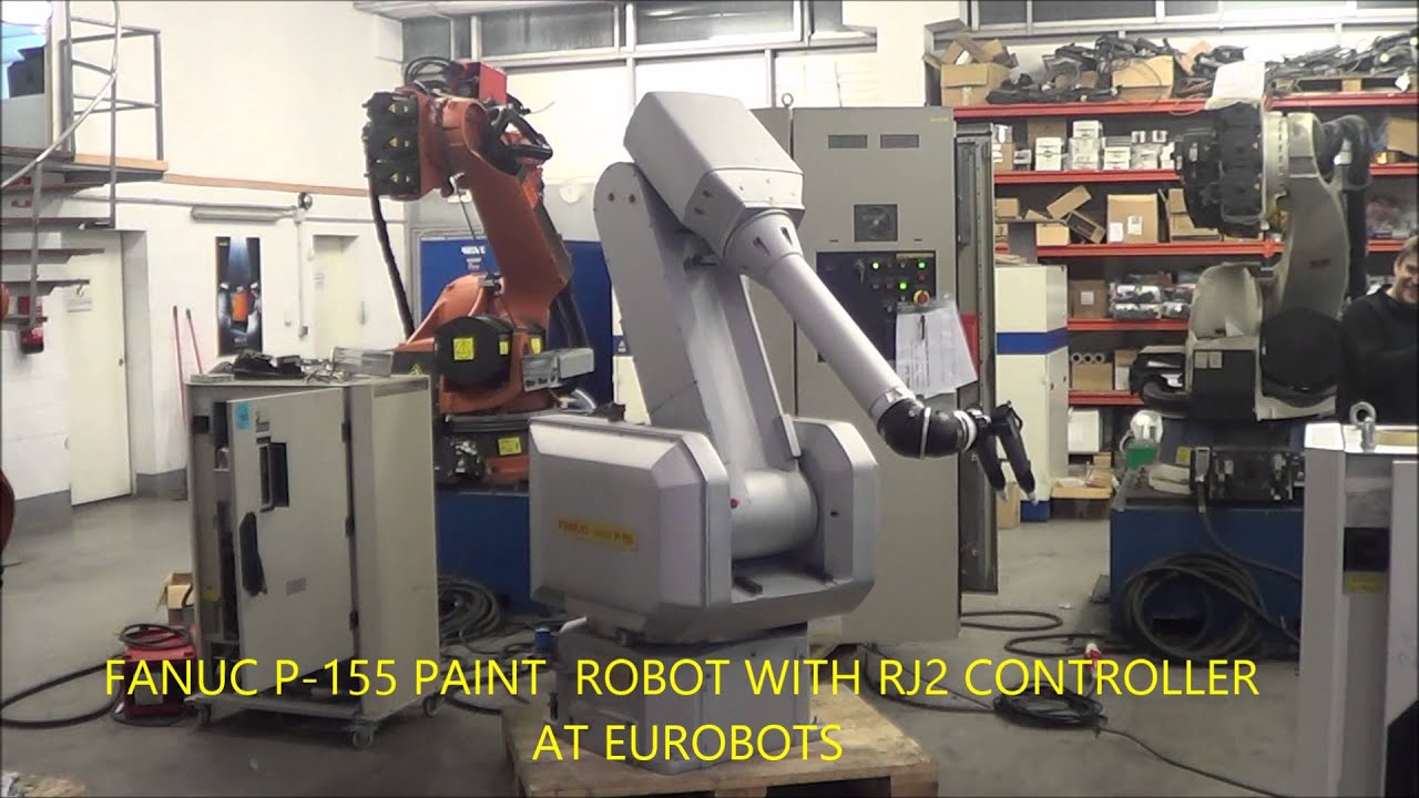 FANUC P155 PAINT ROBOT SWITH RJ2 CONTROLLER AT EUROBOTS - YouTube