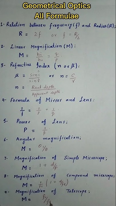 Geometrical Optics all formulae | magnification|refractive index - YouTube