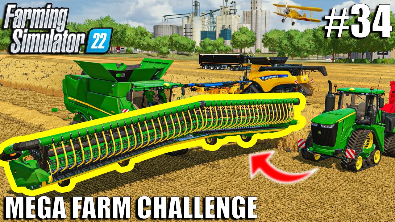 Harvesting WHEAT with ARTICULATED HEADERS | MEGA FARM Challenge ...