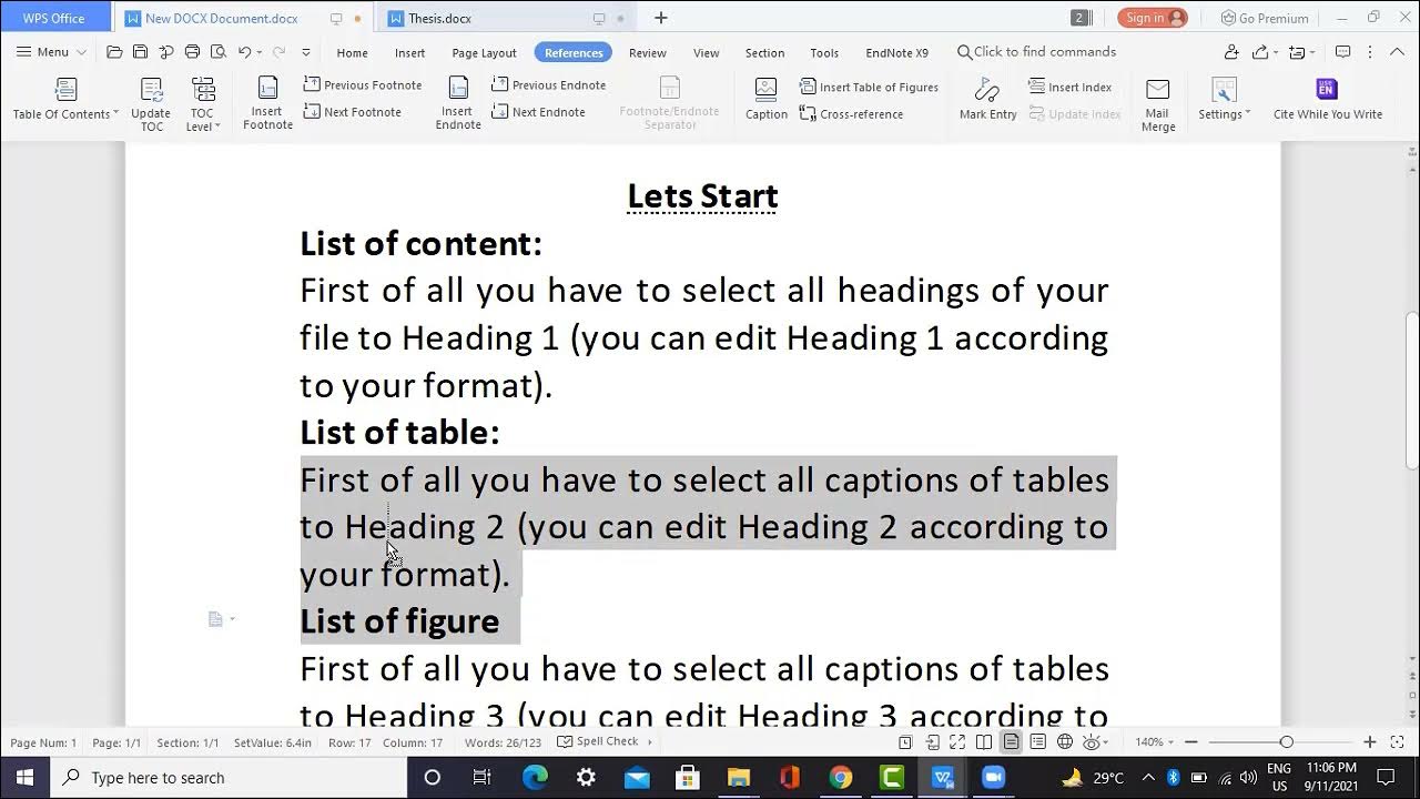 How to make Table of content, list of Table and figure in WPS office. # ...