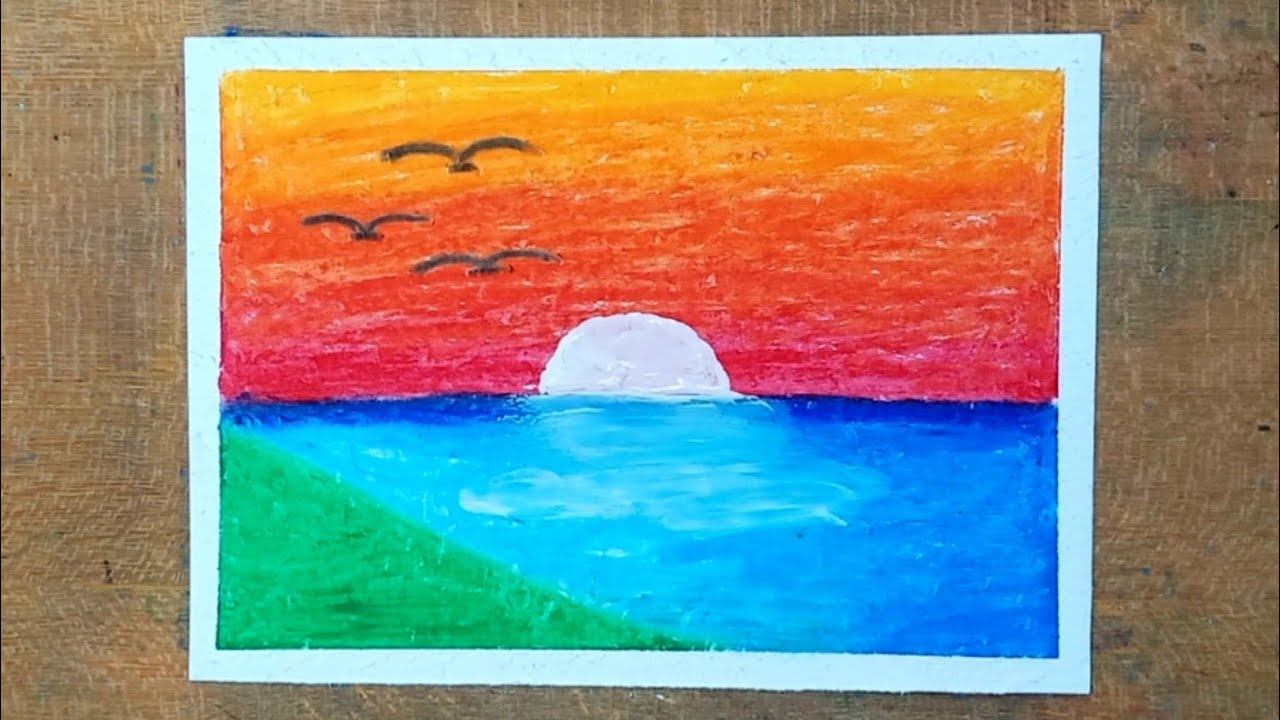 How To Draw Sunset Scenery With Oil Pastels For Kids - YouTube