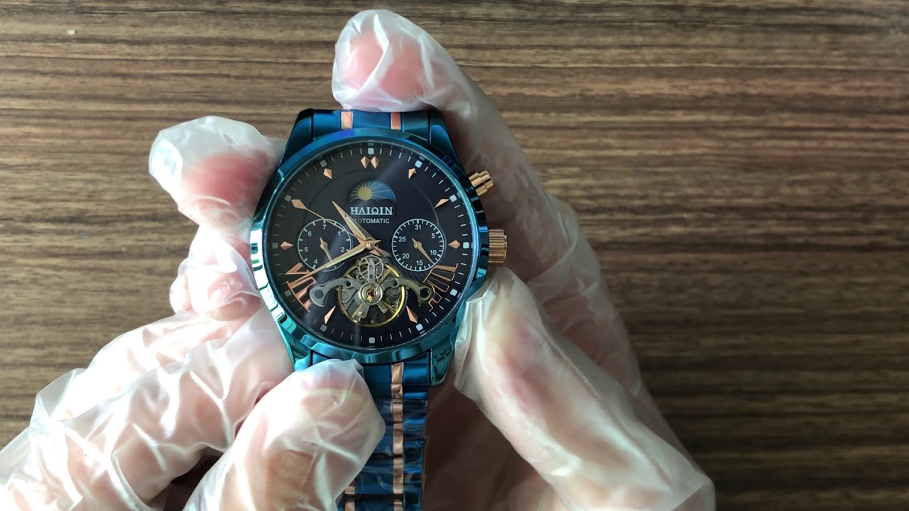 HAIQIN men's watches deep blue automatic mechanical wrist watch for men ...
