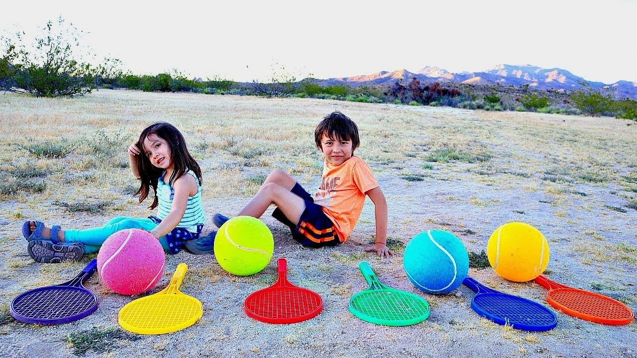 Learn Colors with Big Tennis Ball and Colored Racket Playset for ...