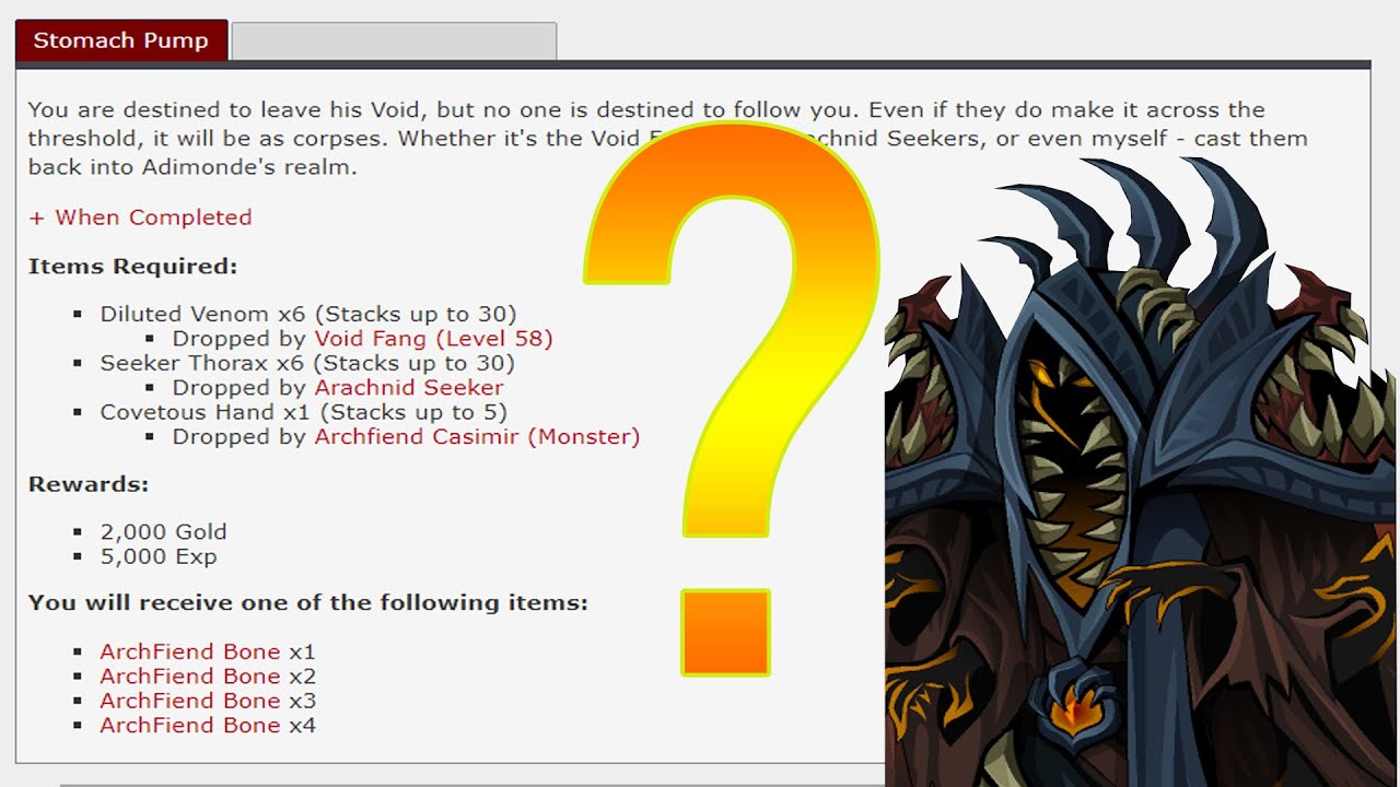 AQW NEW STOMACH PUMP QUEST l ARCHFIEND BONE /JOIN FIENDVOID (NULGATH ...