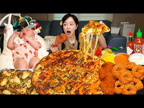 하루와 함께💕배달 피자에 치킨 뇨끼까지! Eat with Baby HARU ❤ Cheese Pizza Mukbang ASMR Ssoyoung