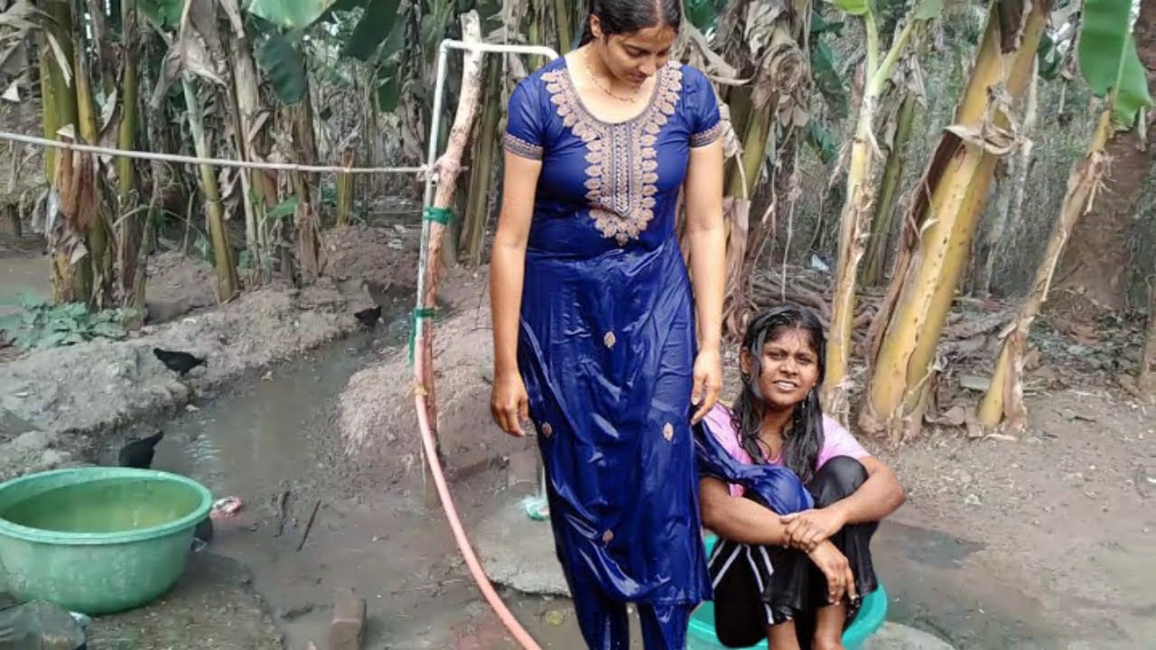 Village girl Bathing pipe water /Biranjani Vlog - YouTube