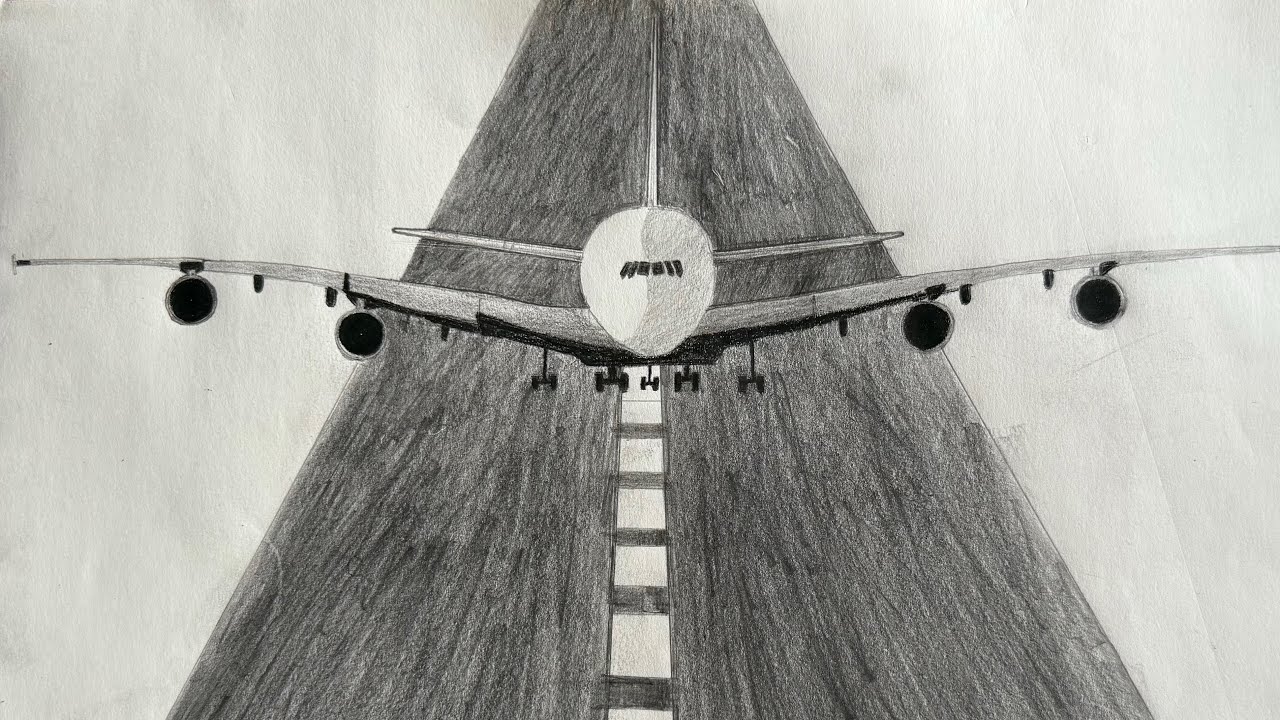 How to draw Airplane, step by step, Airbus A380 Takeoff, Pencil drawing ...