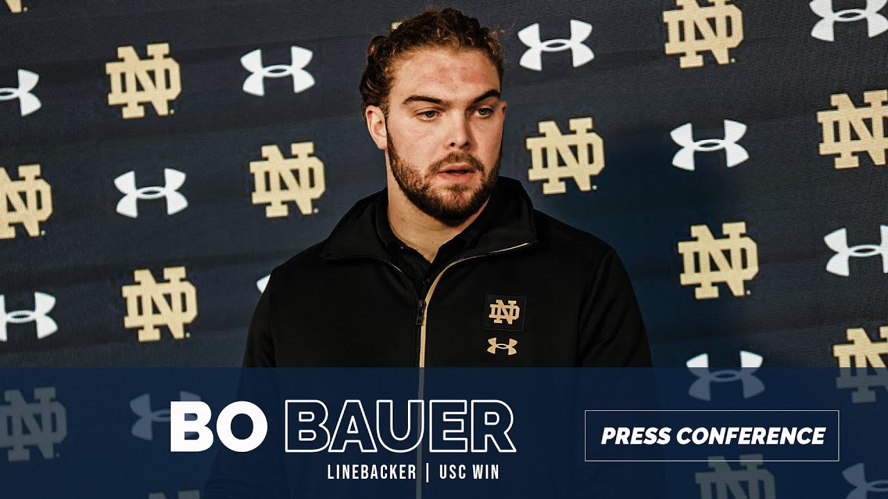 Video | Notre Dame LB Bo Bauer on INT and Growth of the Defense - YouTube
