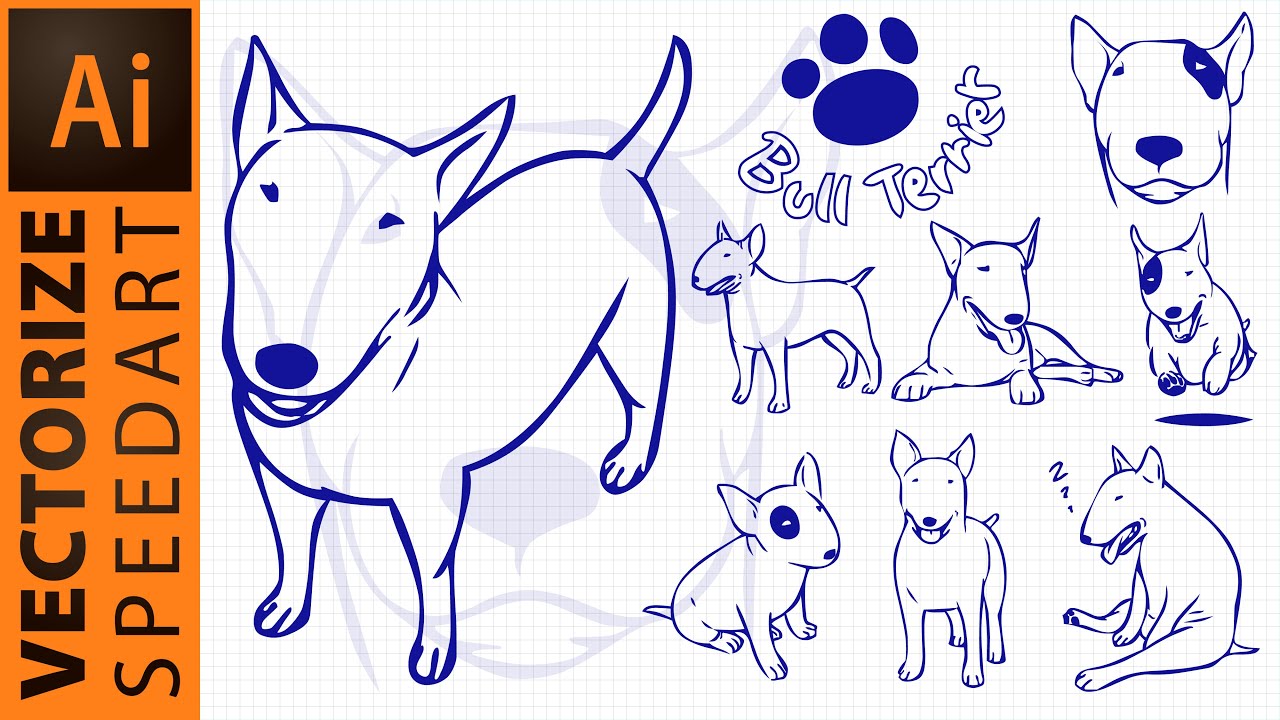 Vectorize Speedart - Bull Terrier Line Drawing - YouTube