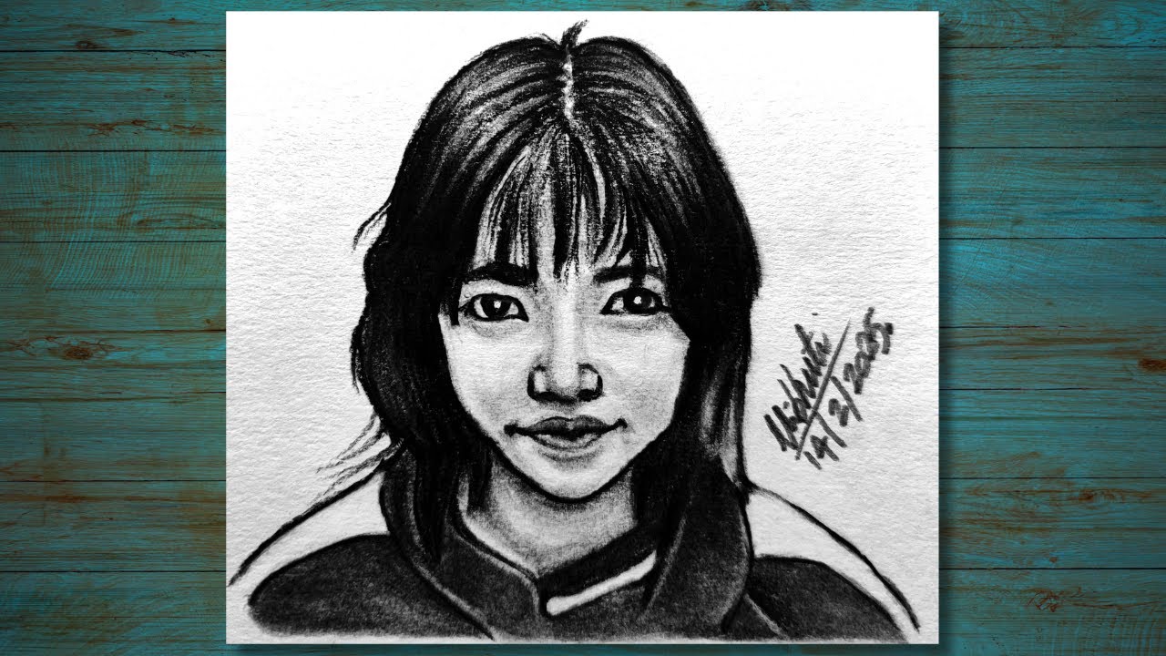 How To Draw Jun-Hee | Charcoal Pencil ️ Drawing Sketch Timelapse | Easy ...