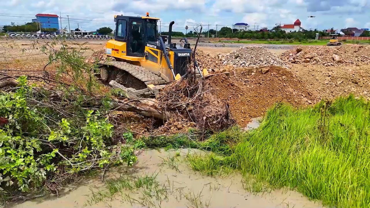 The Perfectly Building Road Construction Over The Water Using Dozer ...