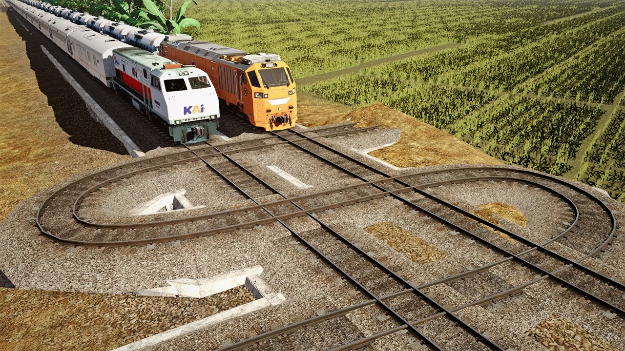 2 Kereta Api Melewari Rel S Melingkar - Hunting Animasi - YouTube
