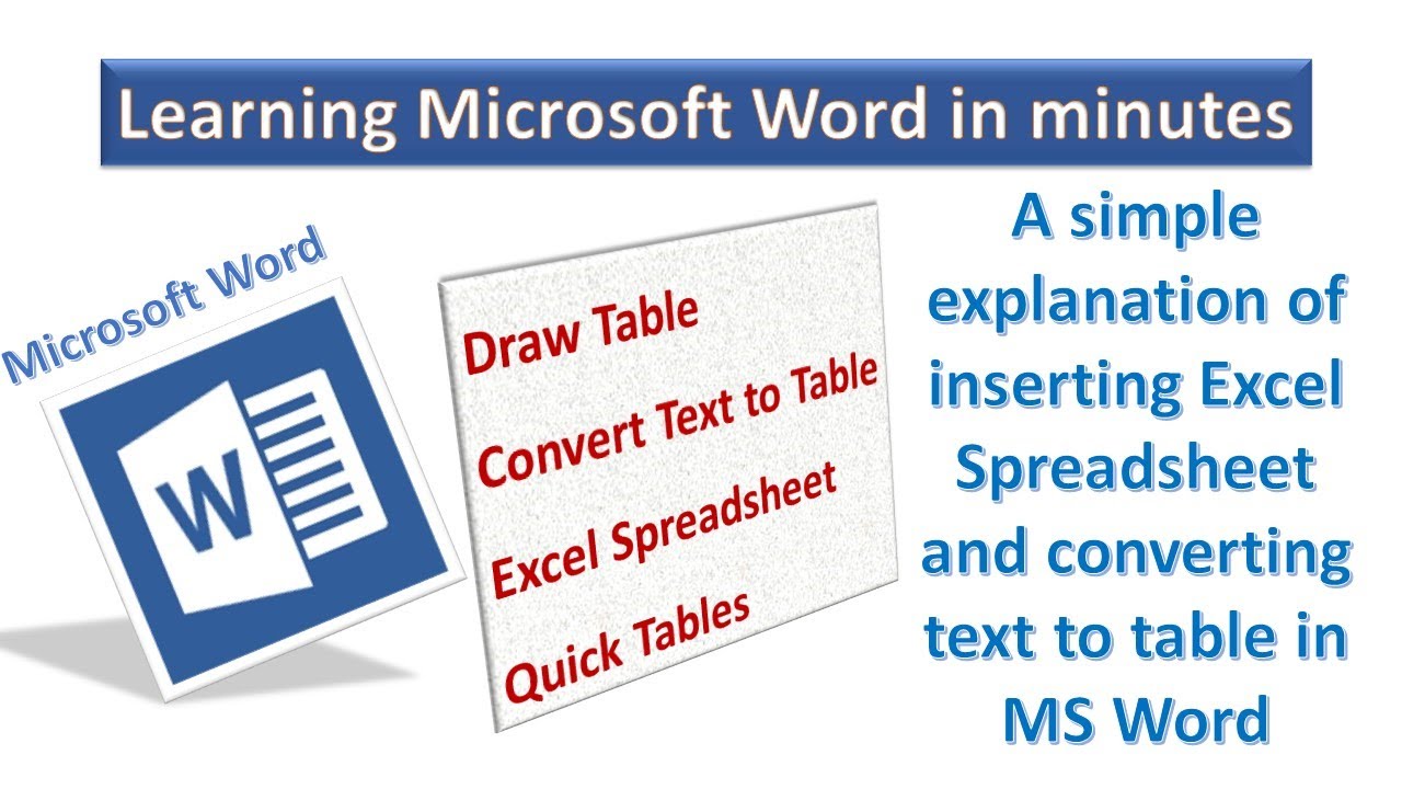 Learn how to Insert Excel Spreadsheet and Convert Text to Table in MS ...