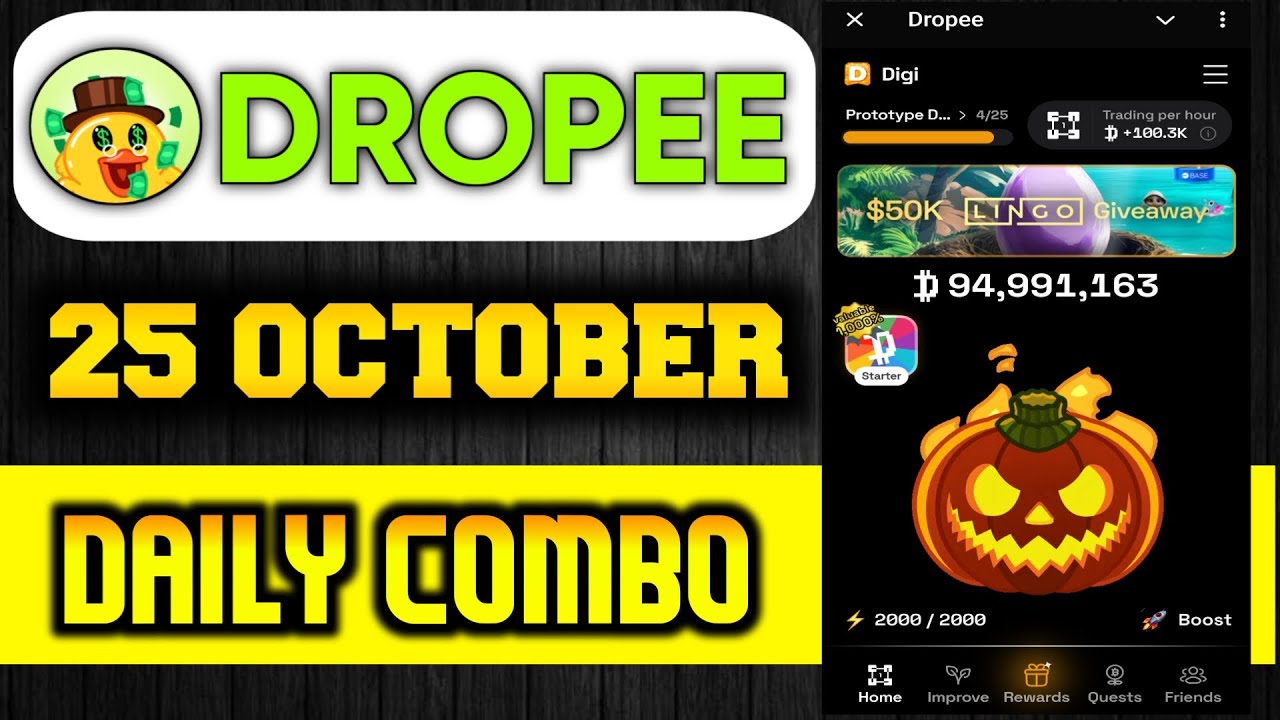 25 October Dropee App Daily Combo 💯🔥| Earn DRP TOKEN 253000 | Reward ...