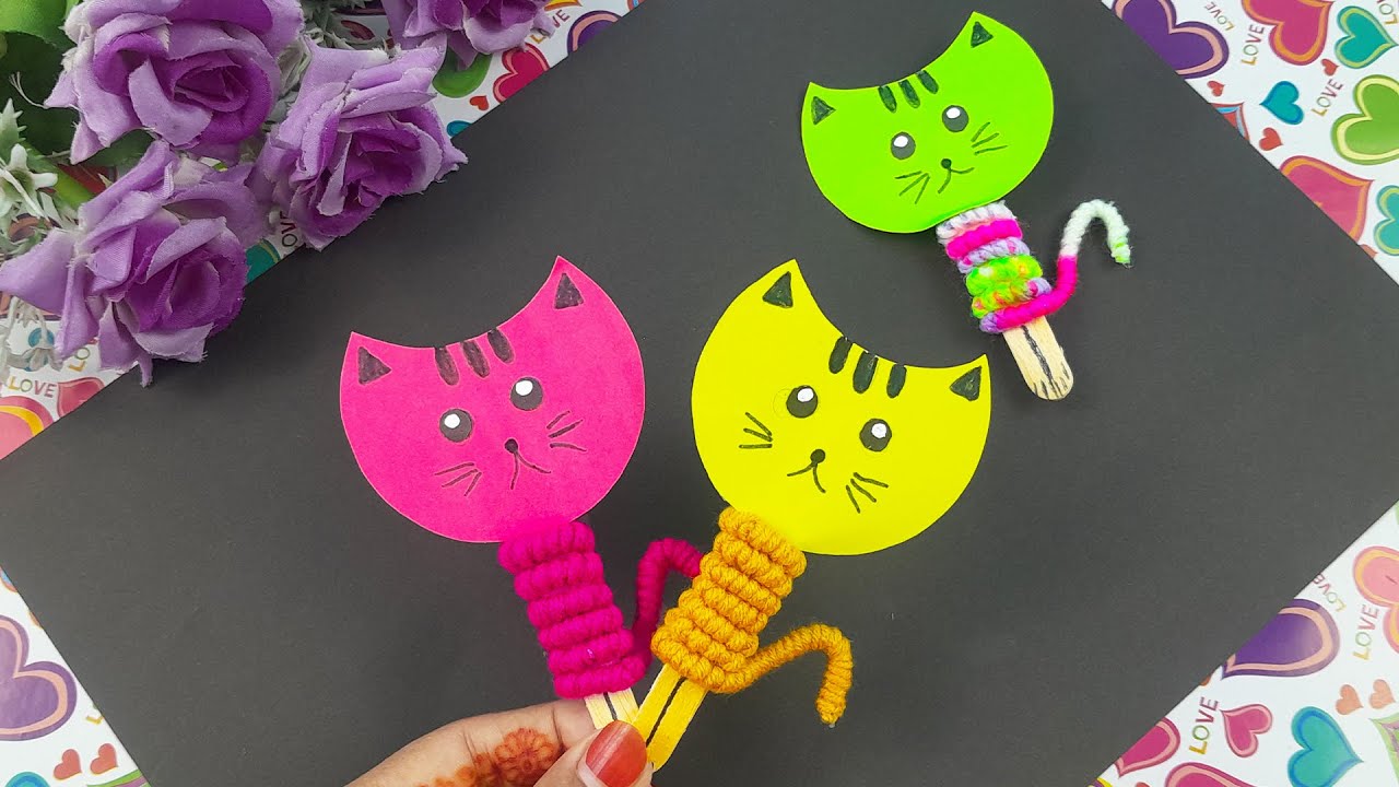 Easy DIY 🐱 Cat Stick Puppets | Ice Cream Stick Craft | DIY Paper Toys ...