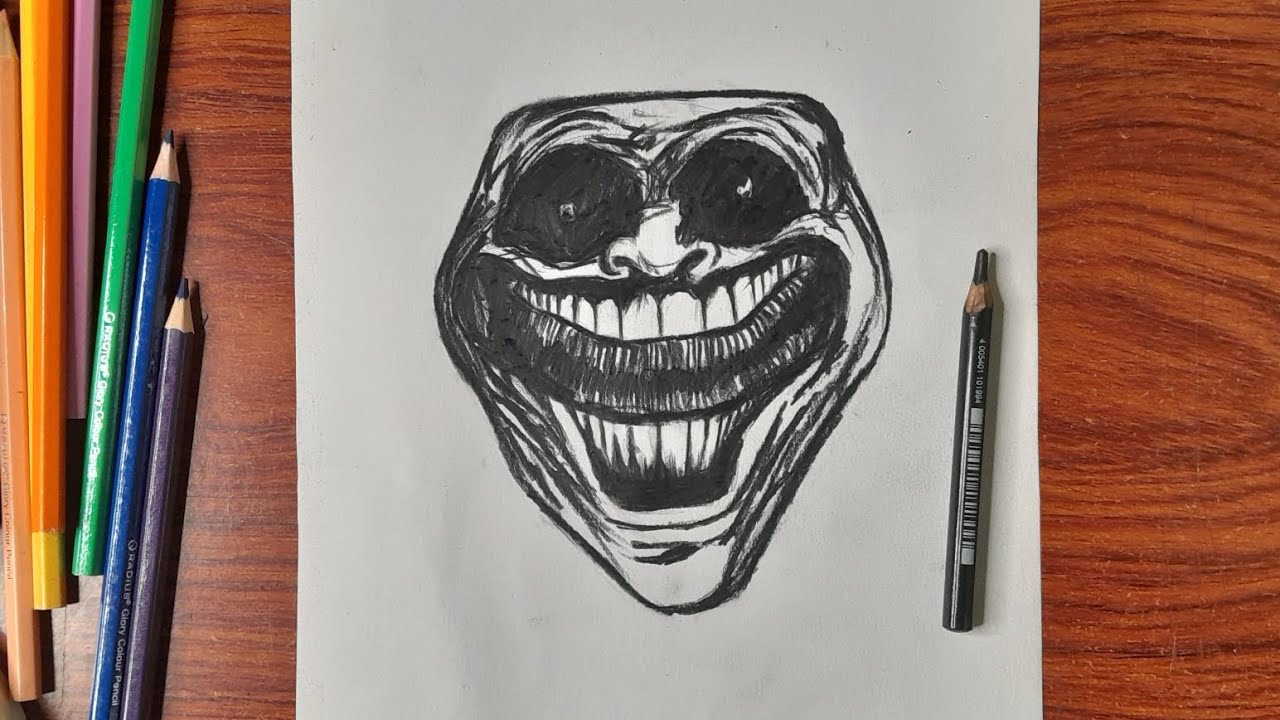 How to draw troll face step-by-step using pencil | sketch to finish ...