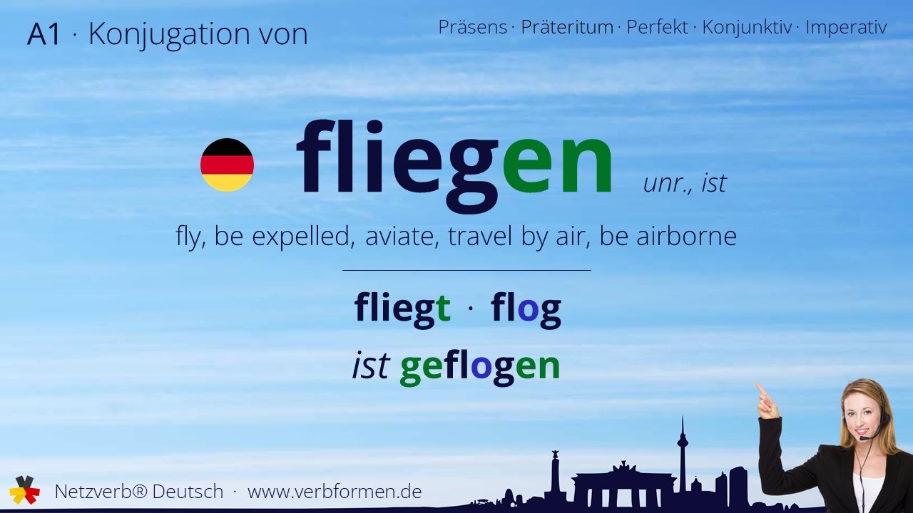 Konjugation Verb „fliegen“ (unr., ist) - alle Zeitformen, Lernvideo ...