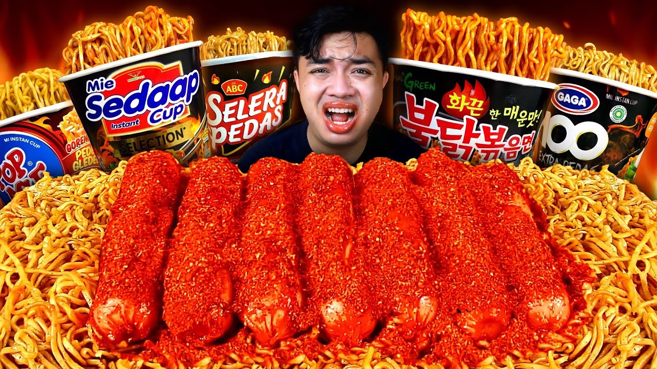 MUKBANG SOSIS KANZLER SIRAM BONCABE LEVEL 50 + CAMPUR SEMUA MIE CUP GORENG PEDAS - YouTube