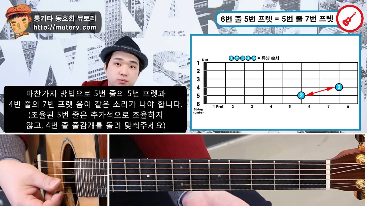 하갱쌤 통기타 입문 14화 하모닉스 튜닝법 기타 튜닝기 없이 튜닝하는법 하모닉스 튜닝 기타줄 순서 기타 조율 통기타 조율 기타