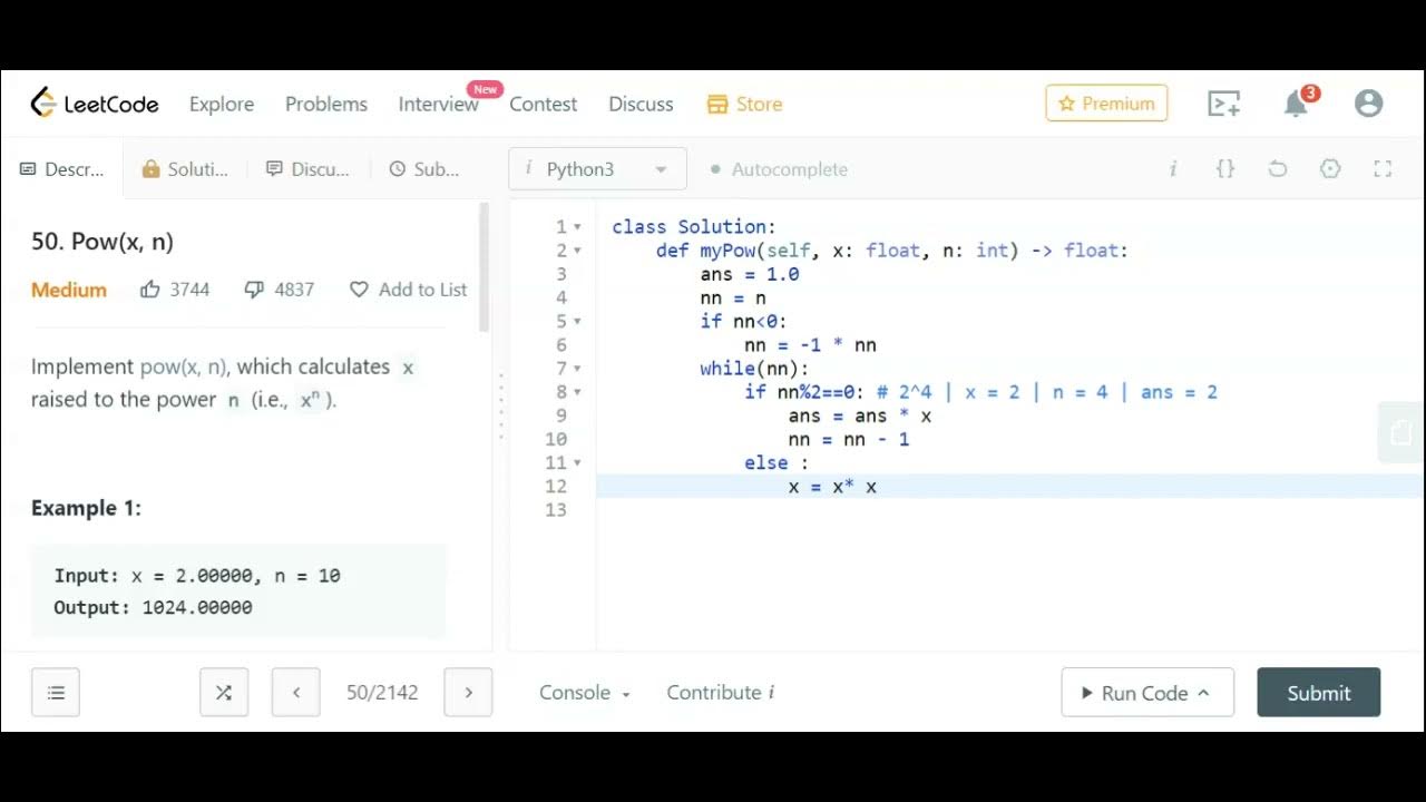 Power x,n | Leetcode | Python | Striver SDE sheet | Solution | Code ...