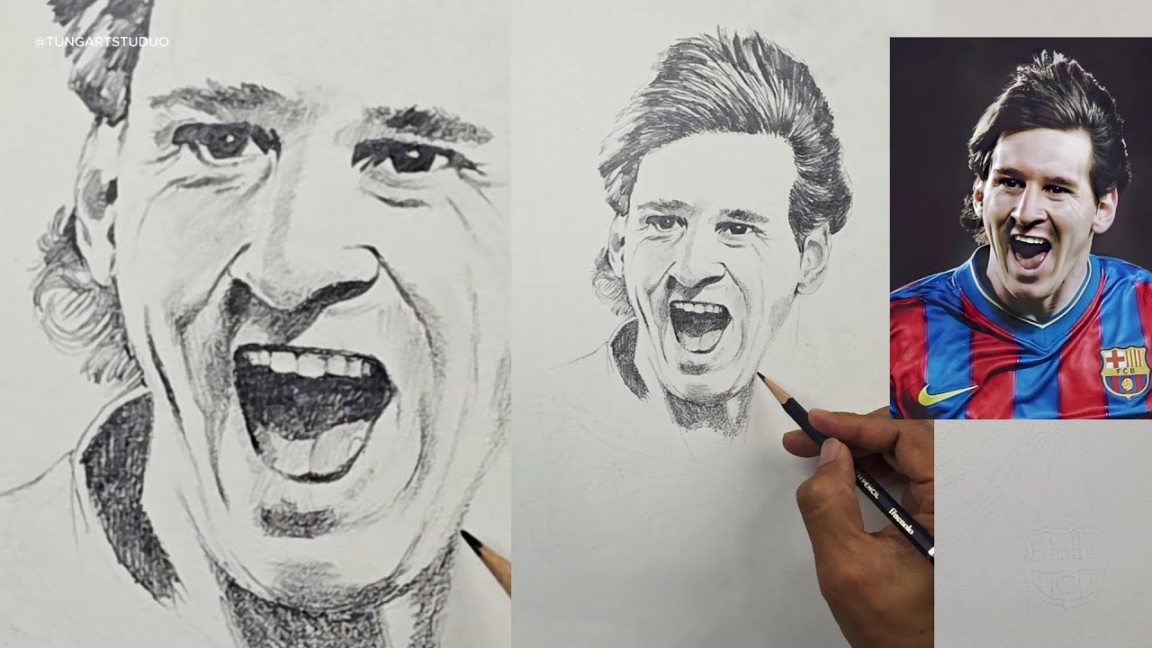 🎨 Time-Lapse Messi Portrait Drawing | Pencil Sketch from Scratch! - YouTube