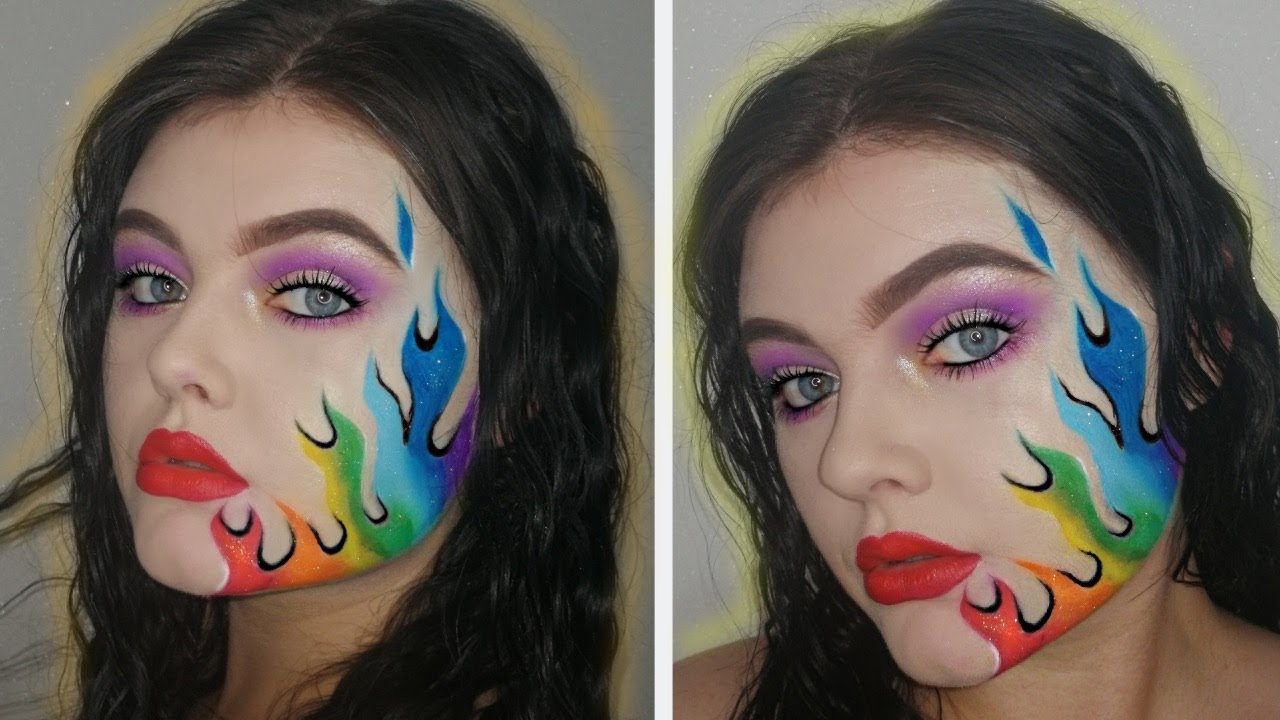 colourful FLAME makeup look! - YouTube