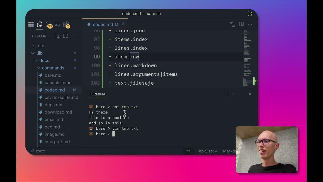 bare codec | lines.markdown (turn line output into markdown that actually line breaks) - YouTube
