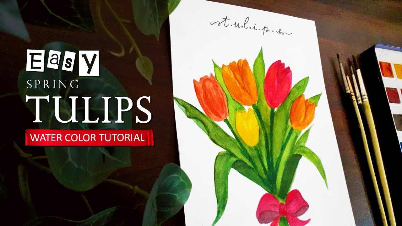 Spring Tulip Watercolor Painting Tutorial @CreativeDIYLincy - YouTube