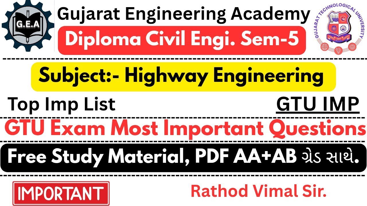📘Highway Engineering🔥| Diploma Civil Eng. Sem-5 | GTU IMP Questions ...