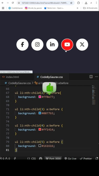 Stylish Social Icons Animation | CSS Only #webdevelopment #coding #animation #shorts - YouTube