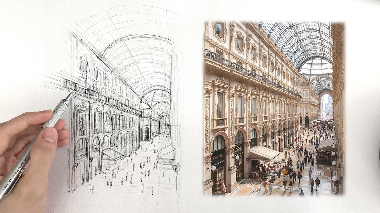 Architecture Drawing in One Point Perspective - Learn to draw Urban ...