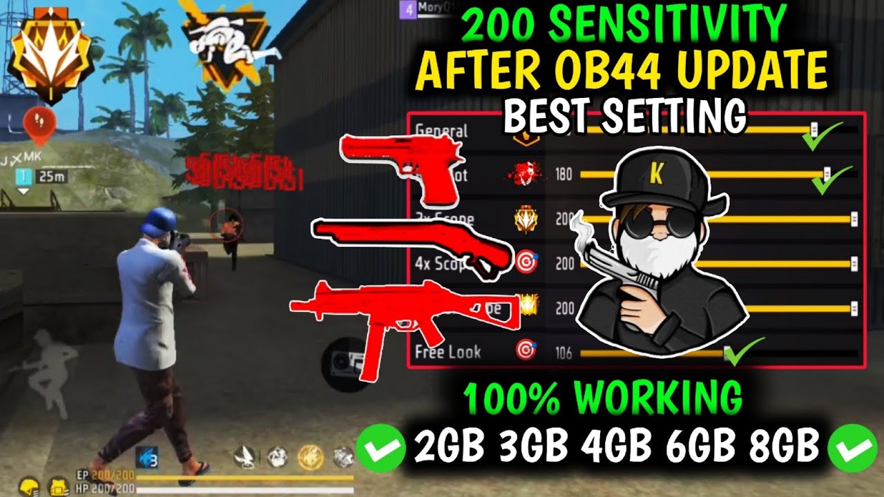 Free Fire New 200 Sensitivity Best Setting ⚙️| Ob44 Update 200 ...