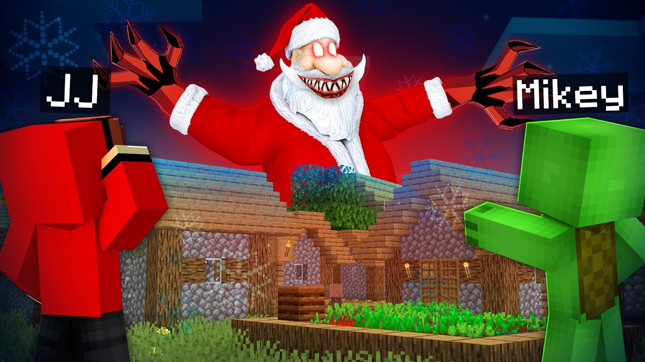 Jj And Mikey Hide From Scary Santa In Minecraft Maizen Jj And Mikey