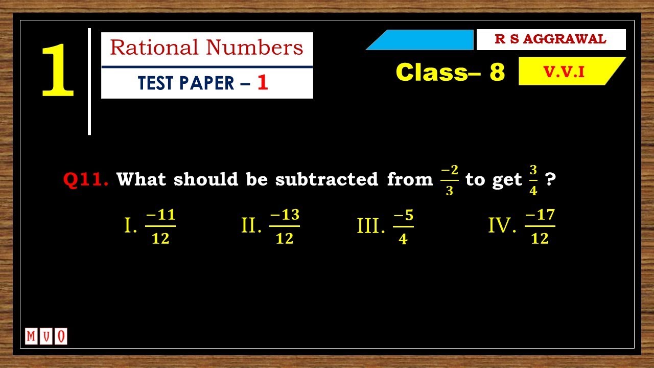 Math Class 8 | Test Paper - 1 | Qus. 11 | Rational Numbers | Chapter ...