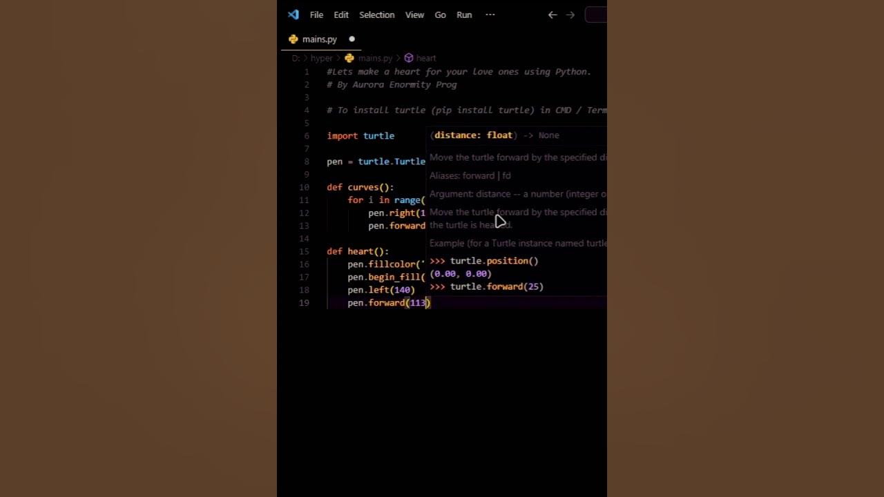 How to impress your GF | Heart using Python Turtle - Aurora Enormity. #coding #python #art - YouTube