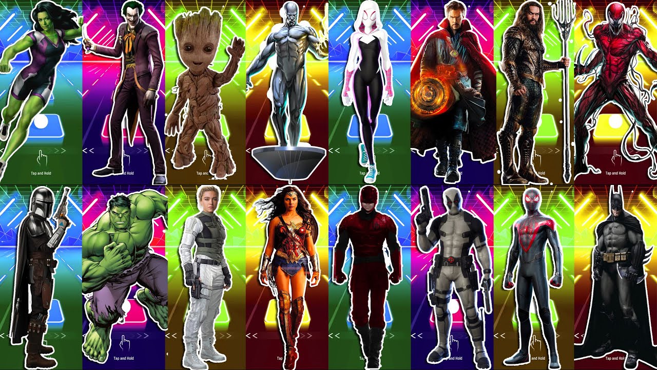 SUPER HEROES 🆚 MEGAMIX 🆚 ALL HEROES | Tiles Hop SuperHero - YouTube