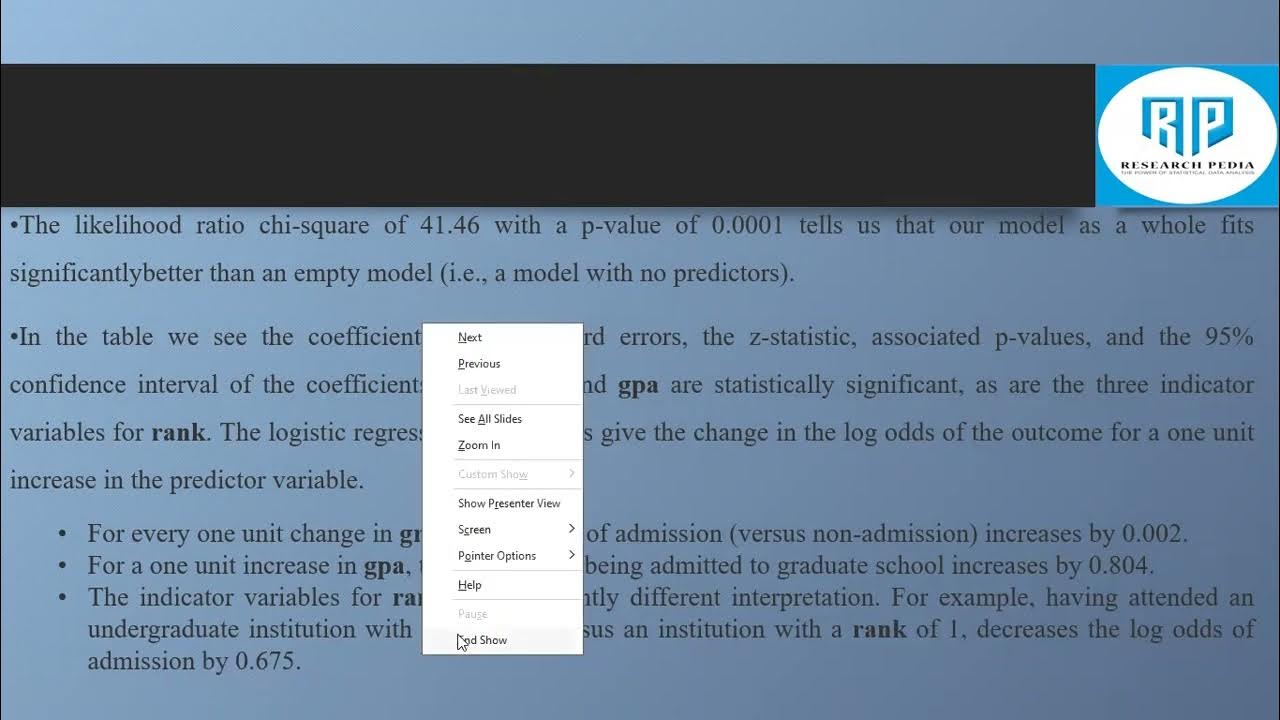 Stata Training Day-22: Logistic Regression Example 2 (step by step) part B - YouTube