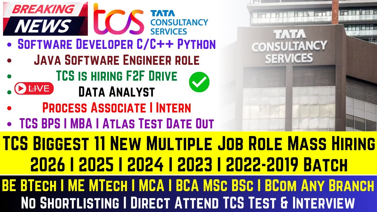 TCS Biggest 11 New Multiple Job Roles Mass Hiring Announced For 2026 ...