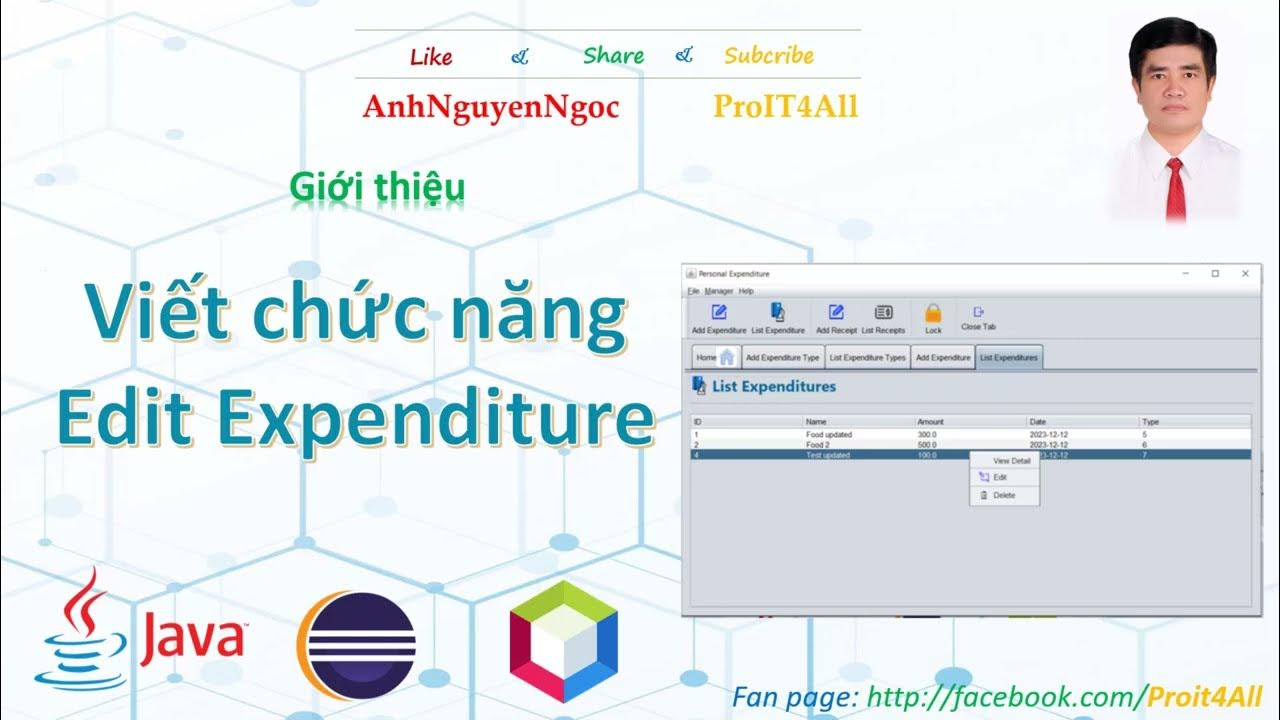 Viết chức năng Edit khoản chi từ Popup menu, Quản lý thu chi trong Java Swing - YouTube
