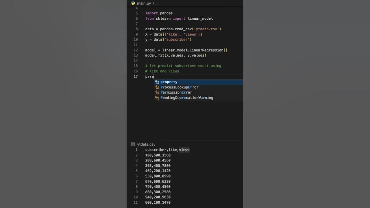 linear regression to predict subscribers using python #shorts - YouTube